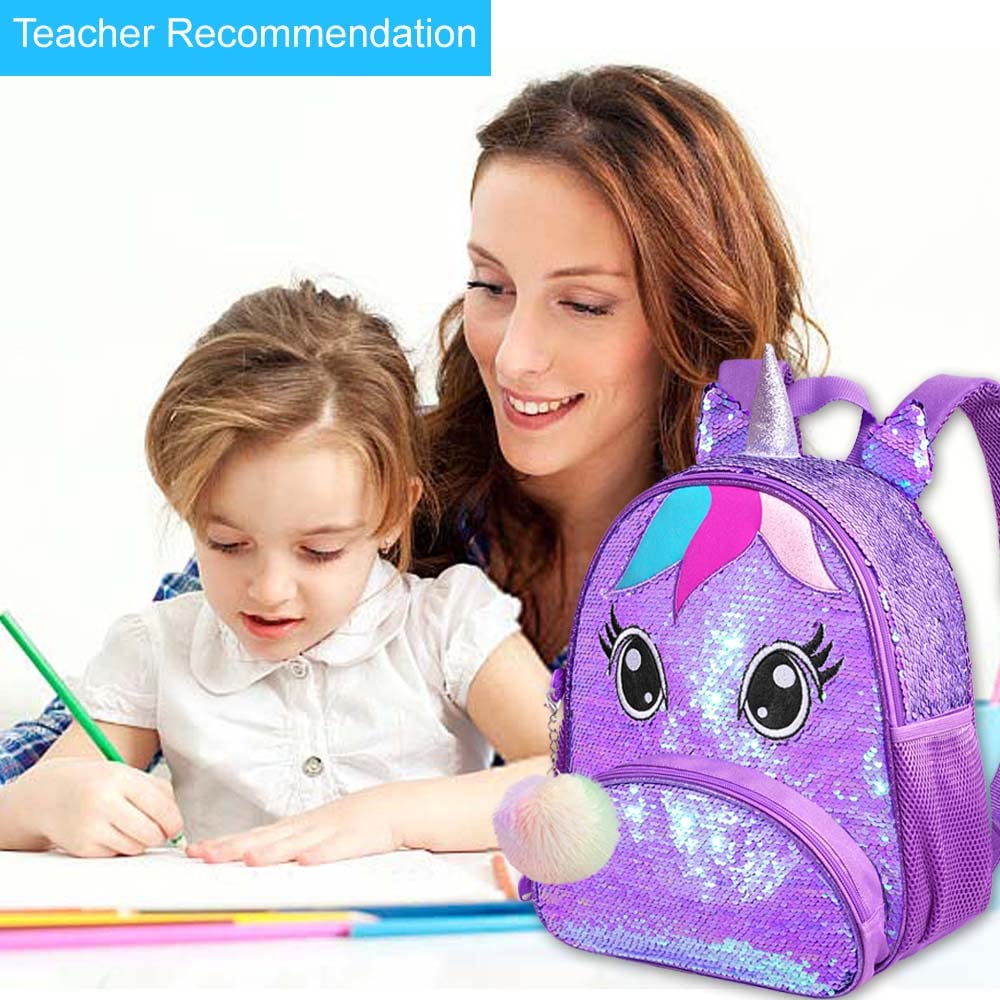 gxtvo Toddler Backpack for Girls, Unicorn Sequin Preschool Bookbag and Lunch Box, 12" Cute Cartoon Animal Schoolbag