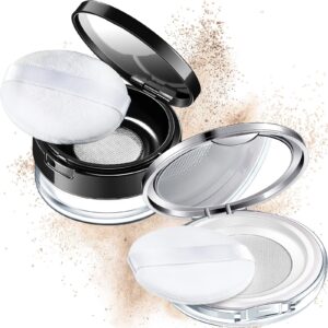 2 pieces loose powder container with puff 0.17/0.7 oz reusable plastic empty powder case portable diy empty makeup powder container loose powder compact case with mirror and elasticated net sifter