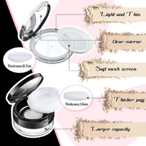 2 Pieces Loose Powder Container with Puff 0.17/0.7 oz Reusable Plastic Empty Powder Case Portable DIY Empty Makeup Powder Container Loose Powder Compact Case with Mirror and Elasticated Net Sifter