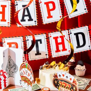 17 Pieces Casino Theme Party Decorations Casino Birthday Banner Poker Party Decorations Casino Hanging Swirl Decorations Poker 3D Table Toppers Casino Party Decorations for Casino Poker Party Supplies