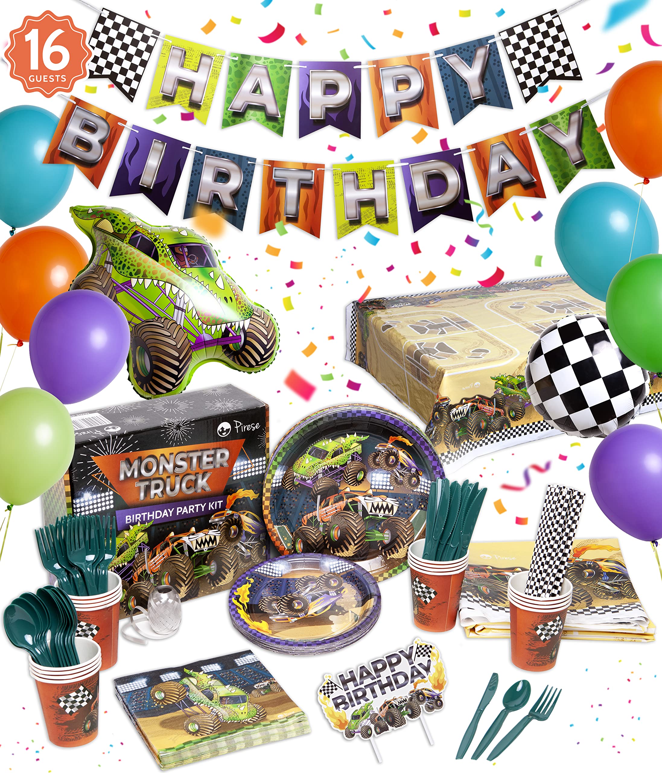 Pirese Monster Truck Birthday Party Supplies, Monster Truck Party Supplies, Monster Truck Birthday | Monster Truck Birthday Decorations | Monster Truck Party Decorations | Monster Truck Party