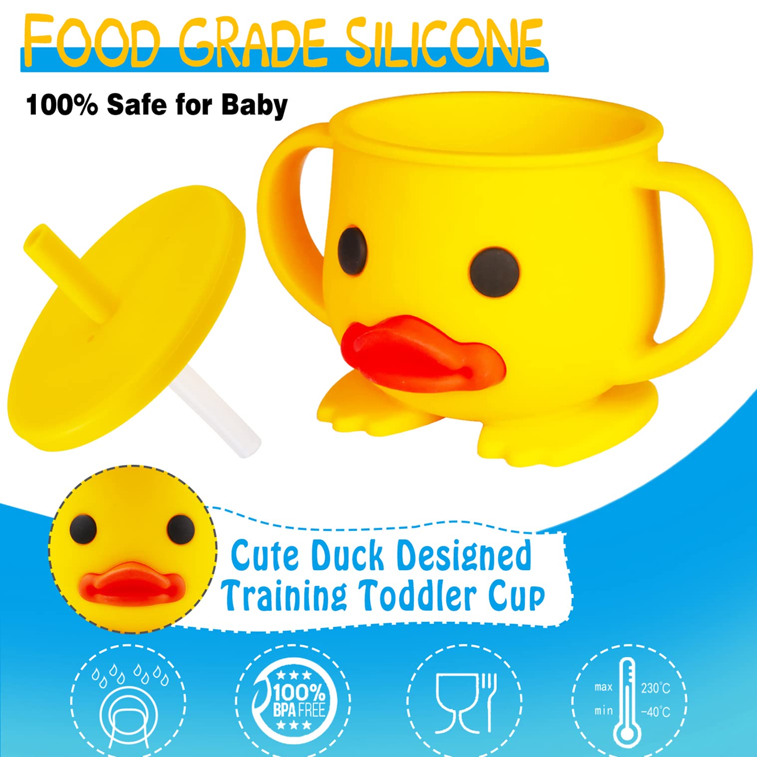 Toddler Cup, Silicone Training Cup, Sippy Cup for Baby, Baby Led Weaning Cup With Lid & Double Handle, Unbreakable, 7oz, 6+ Months