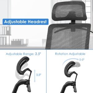 POWERSTONE Ergonomic Office Chair - High-Back Computer Desk Mesh Chair with Clothing Hanger - Executive Swivel Task Chair with Adjustable Arms and Head Rest (Gray)