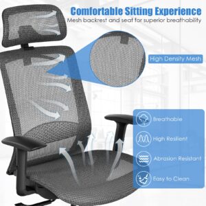 POWERSTONE Ergonomic Office Chair - High-Back Computer Desk Mesh Chair with Clothing Hanger - Executive Swivel Task Chair with Adjustable Arms and Head Rest (Gray)