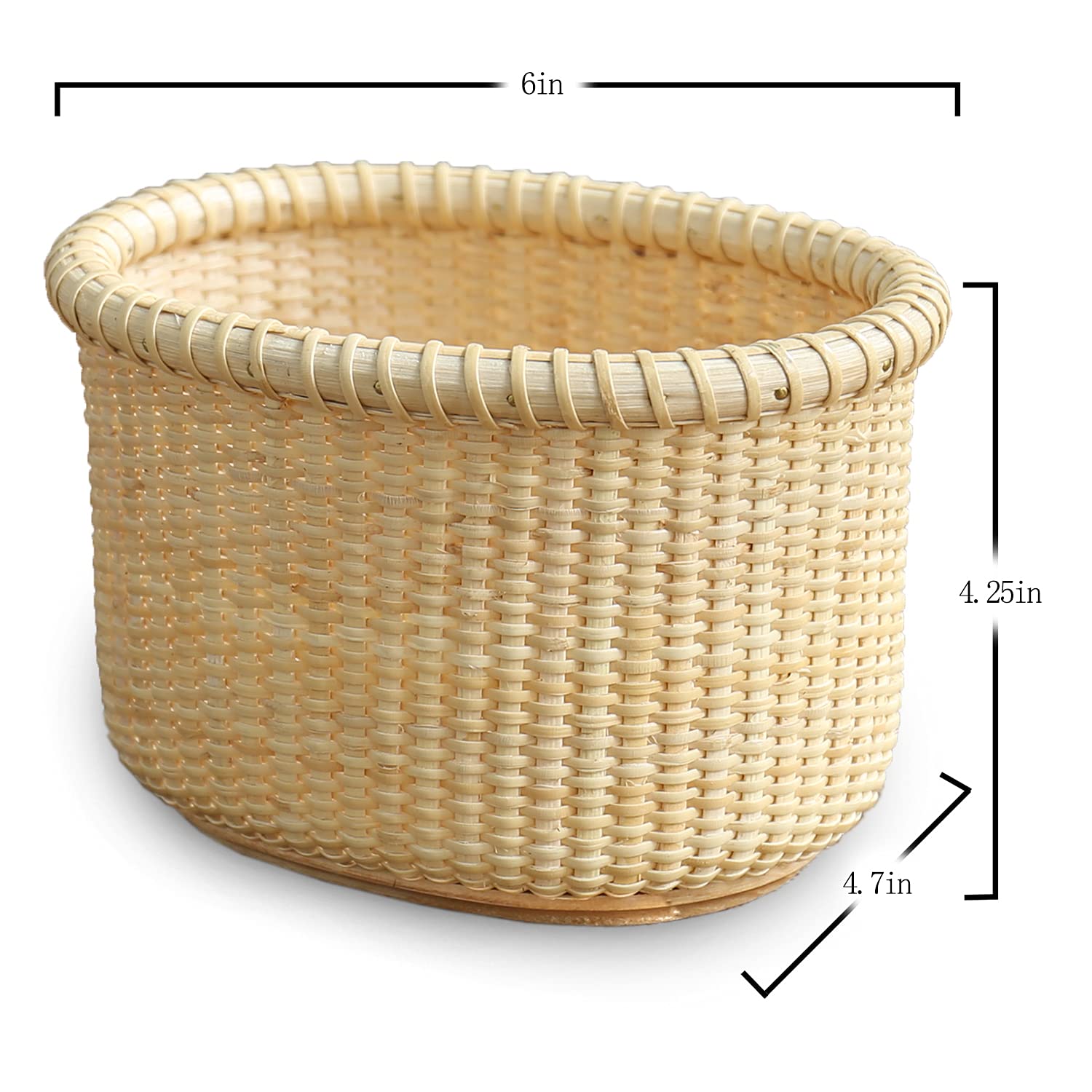 Teng Jin Nantucket Handicraft Basket Small Organizing Cane-on-cane weave oval storage Nautical Folk Art of the 19th Century