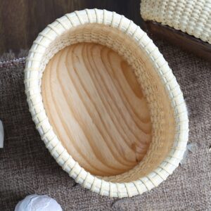 Teng Jin Nantucket Handicraft Basket Small Organizing Cane-on-cane weave oval storage Nautical Folk Art of the 19th Century