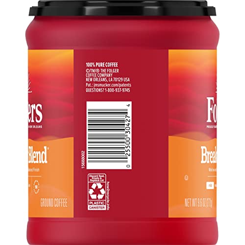 Folgers Breakfast Blend medium_roast Ground Coffee, Smooth & Mild Coffee, 9.6 Ounce Canister