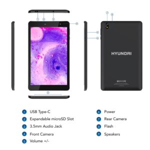 HYUNDAI HYtab Pro 8WB1 8 inch Android Tablet - Full HD Screen with Quad-Core Processor, 3GB RAM 32GB Storage, Android 11, 2MP/5MP, AX WiFi, Bluetooth, Black