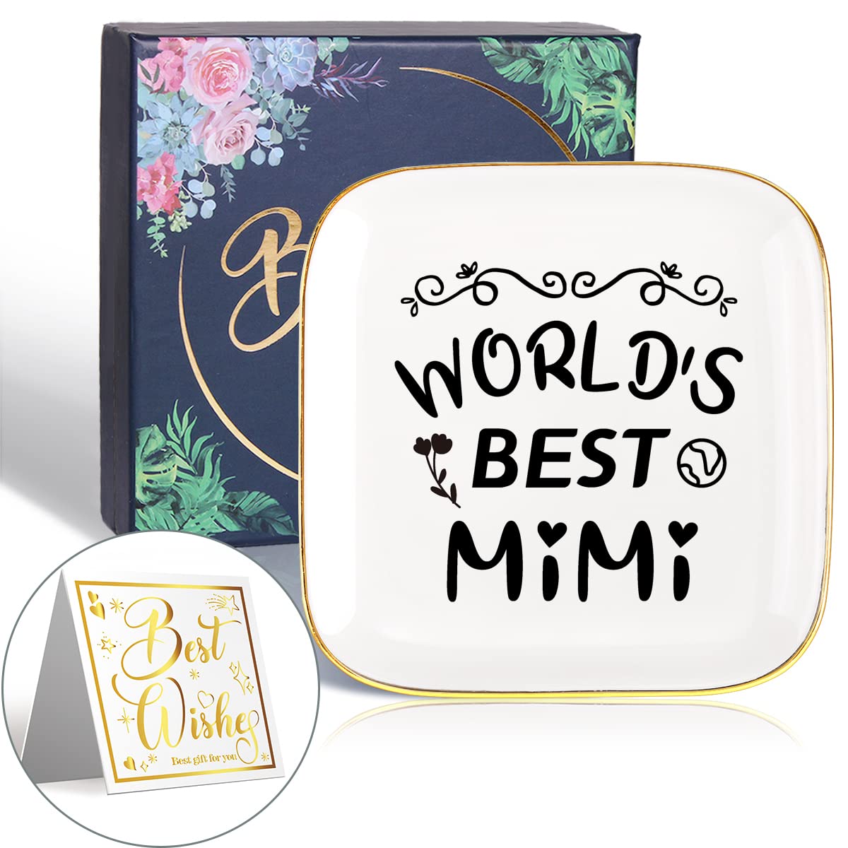 Littlefa MiMi Gift for Grandma,World’s Best MiMi Ever Ceramic Ring Dish Decorative Jewelry Tray for Grandma,Unique Meaningful Gifts for Grandma Birthday Christmas