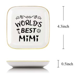 Littlefa MiMi Gift for Grandma,World’s Best MiMi Ever Ceramic Ring Dish Decorative Jewelry Tray for Grandma,Unique Meaningful Gifts for Grandma Birthday Christmas