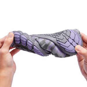 Racqua Outdoor Barefoot Hiking Walking Shoes Arch Support Zero Drop Trail Running Shoes Wide Toe Box Minimalist Sport Shoes for Women Grey/Violet 6