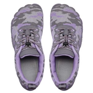 Racqua Outdoor Barefoot Hiking Walking Shoes Arch Support Zero Drop Trail Running Shoes Wide Toe Box Minimalist Sport Shoes for Women Grey/Violet 6