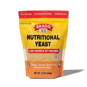 bragg premium nutritional yeast seasoning - vegan, gluten free – good source of protein & vitamins – nutritious savory parmesan cheese substitute (original, 12 ounce (pack of 1))