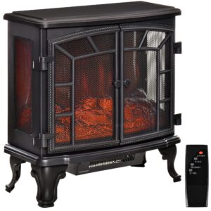 homcom 27" electric fireplace heater, fireplace stove with realistic led flames and logs, remote control and overheating protection, 750w/1500w, black