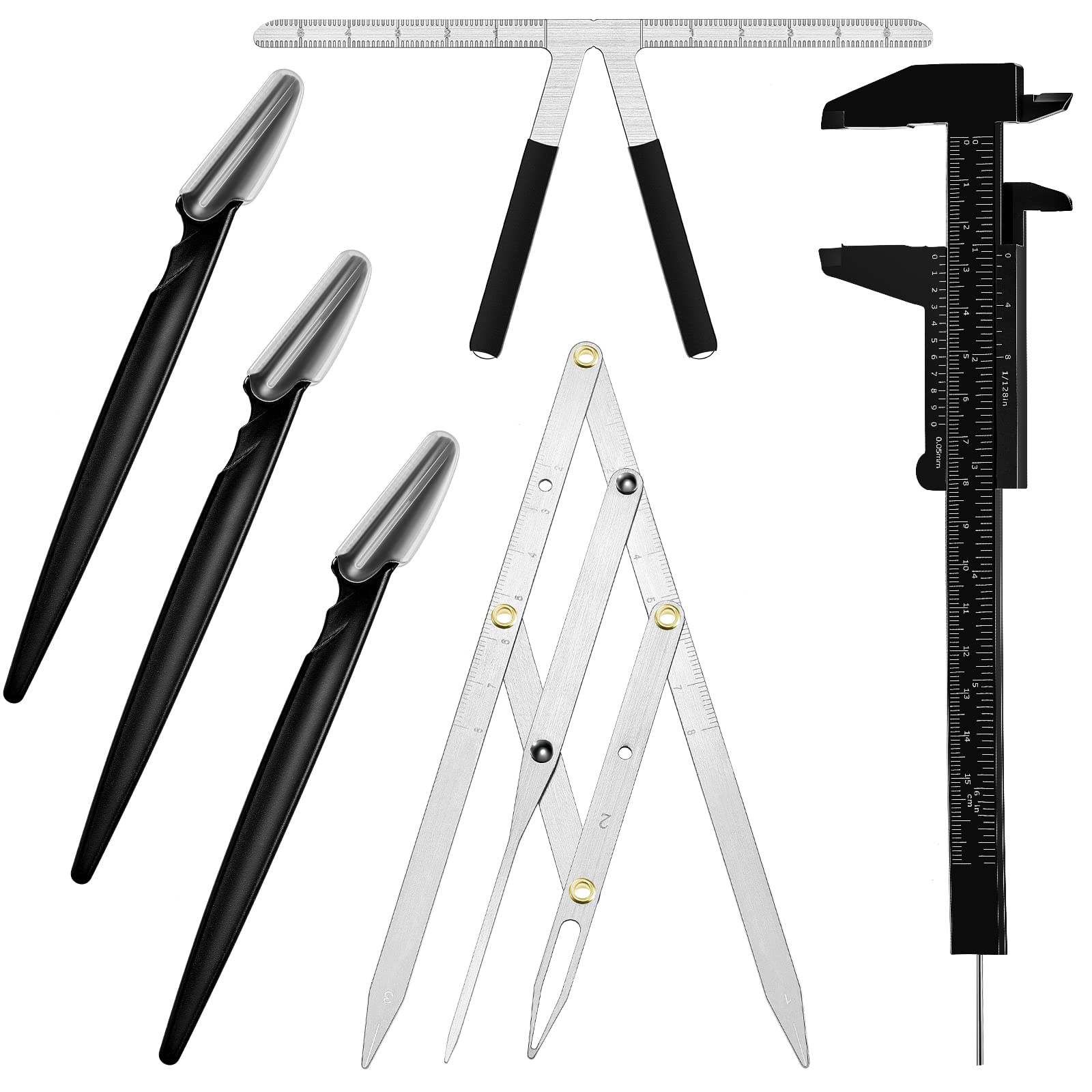 6 Pieces Tattoo Eyebrow Ruler 3 Point Positioning Ruler Mini Caliper Double Scale Vernier Caliper Eyebrow Golden Ratio Caliper Microblading Ruler Gauge Ruler Measuring Tool with Eyebrow Shaver