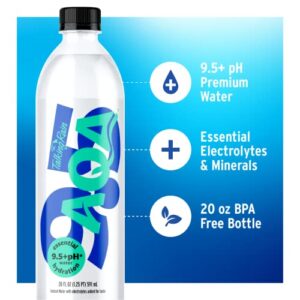 Talking Rain AQA Alkaline Ionized Bottled Water, 9.5 pH, with Electrolytes and Minerals Added for Taste, 20 fl oz Bottle (Pack of 12)