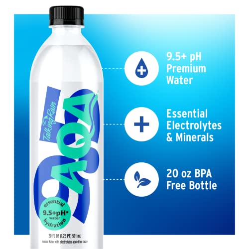 Talking Rain AQA Alkaline Ionized Bottled Water, 9.5 pH, with Electrolytes and Minerals Added for Taste, 20 fl oz Bottle (Pack of 12)