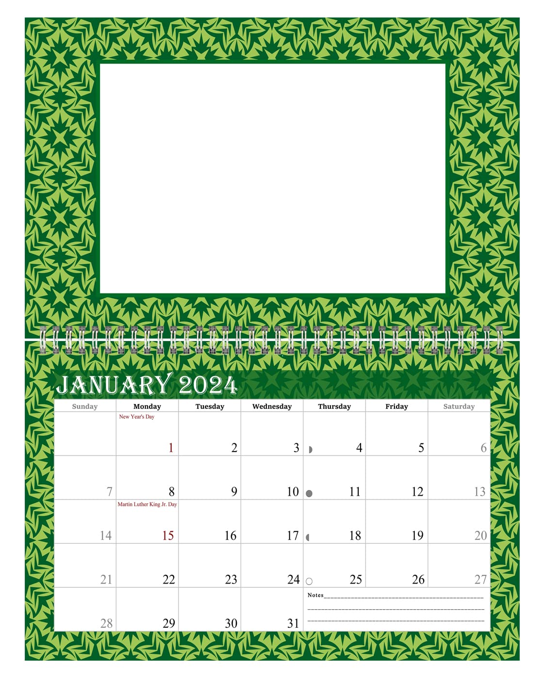 2024 Photo Frame Wall Spiral-bound Calendar (Add Your Own Photos) - 12 Months Desktop/Wall Calendar/Planner - (Edition #06)