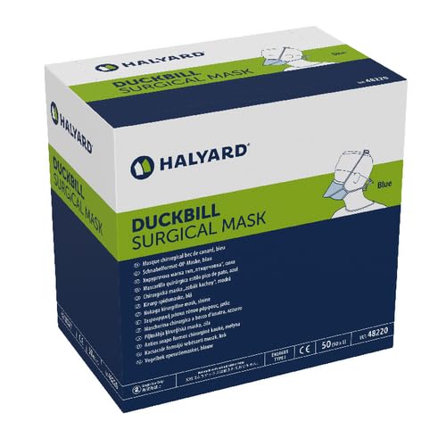 HALYARD Disposable Duckbill Mask, 3 Layer Construction, Pouch Style w/Ties, Blue, 48220 (Box of 50)