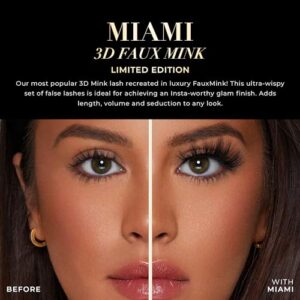 Lilly Lashes 3D Miami in Faux Mink | False Eyelashes | Dramatic Look and Feel | Reusable | Non-Magnetic | 100% Handmade, Vegan | Silk Like Luxury Fibers