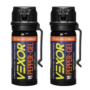 VEXOR® Pepper Gel from Zarc™, Maximum Strength Police Pepper Spray, Gel is The Future, Full Axis (360°) Technology Shoots from Any Angle 18-feet, Flip-top Safety aand Belt Clip Included (2 Pack)