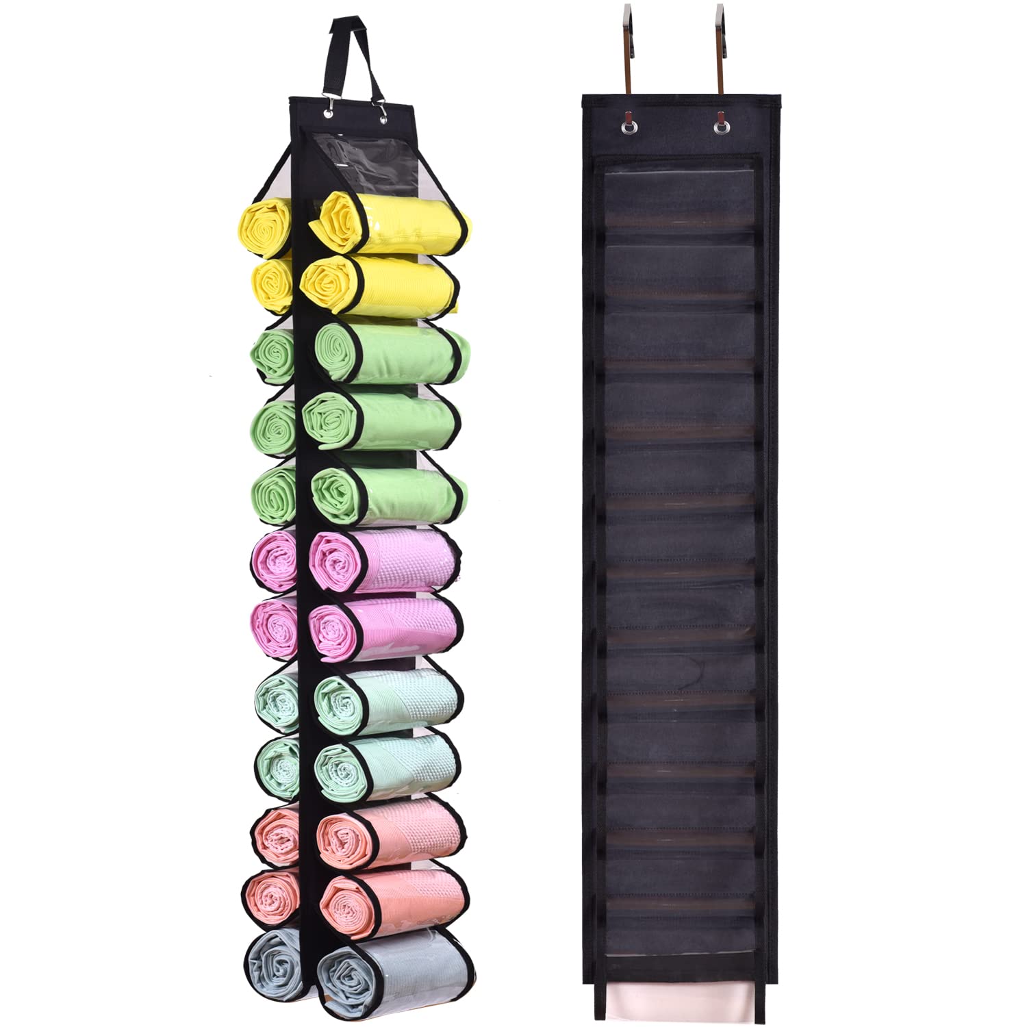 RZMAYIS Legging Storage Bag Storage Hanger Can Holds 24 Leggings or Shirts Jeans Compartment Storage Hanger, Foldable Leggings Organizer Clothes Portable Closets Roll Holder (Black)