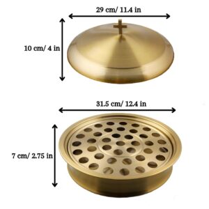 Communion Ware 3 Holy Wine Serving Trays with A Lid & 2 Stacking Bread Plates with A Lid - Stainless Steel (Brass/Gold)