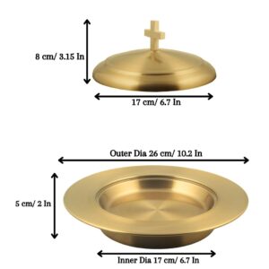 Communion Ware 3 Holy Wine Serving Trays with A Lid & 2 Stacking Bread Plates with A Lid - Stainless Steel (Brass/Gold)