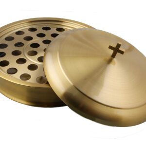 Communion Ware 3 Holy Wine Serving Trays with A Lid & 2 Stacking Bread Plates with A Lid - Stainless Steel (Brass/Gold)