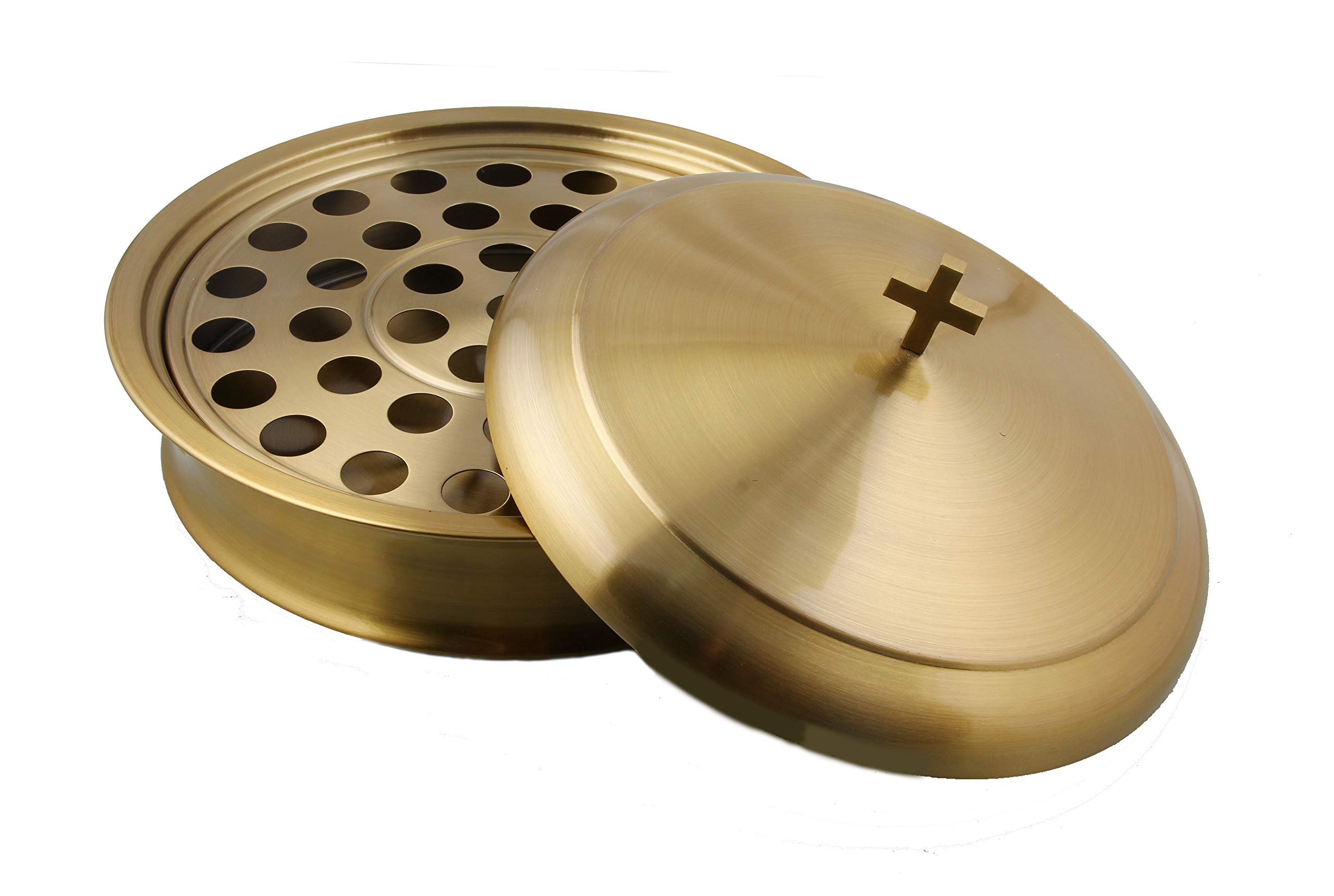 Communion Ware 3 Holy Wine Serving Trays with A Lid & 2 Stacking Bread Plates with A Lid - Stainless Steel (Brass/Gold)