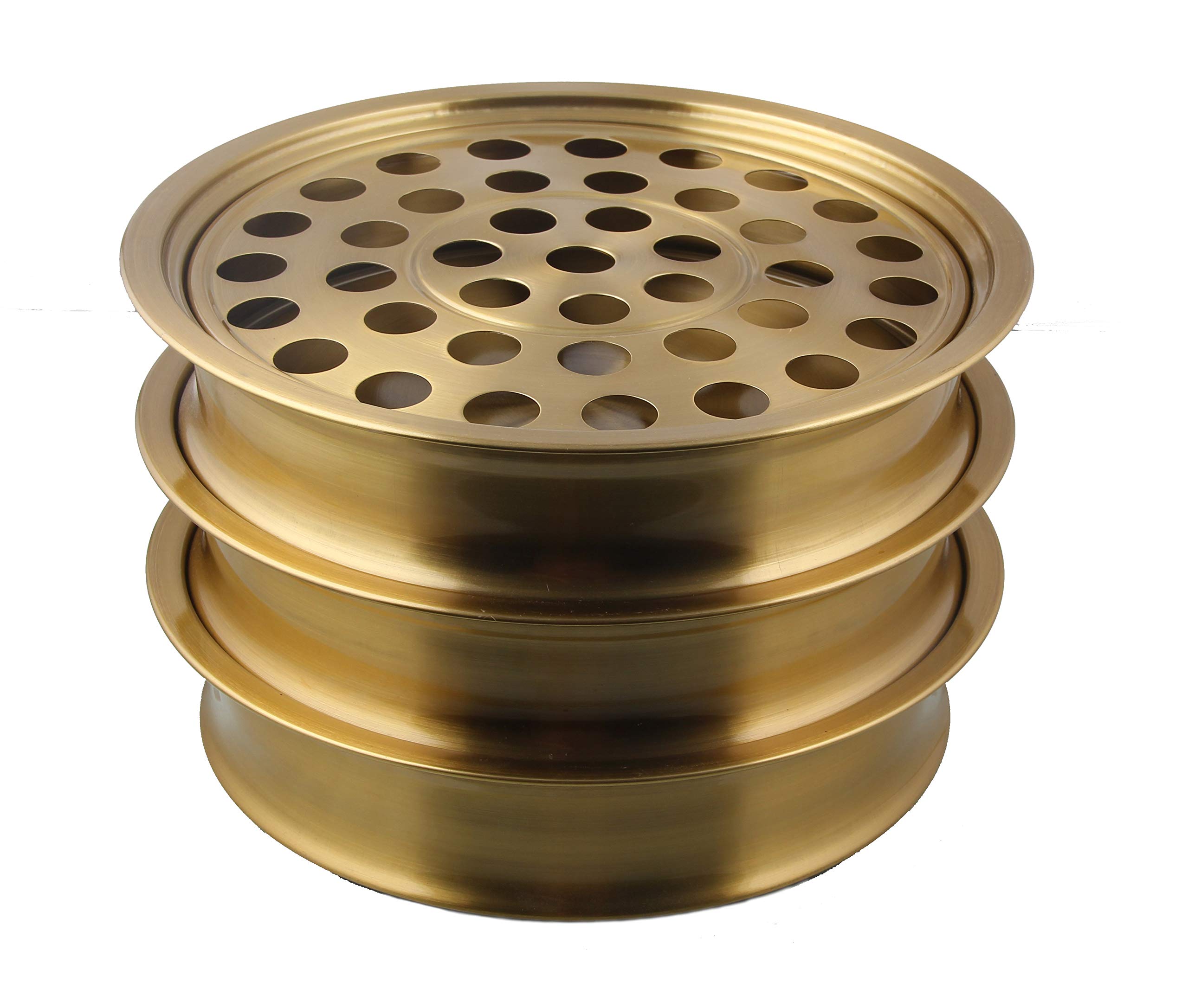 Communion Ware 3 Holy Wine Serving Trays with A Lid & 2 Stacking Bread Plates with A Lid - Stainless Steel (Brass/Gold)