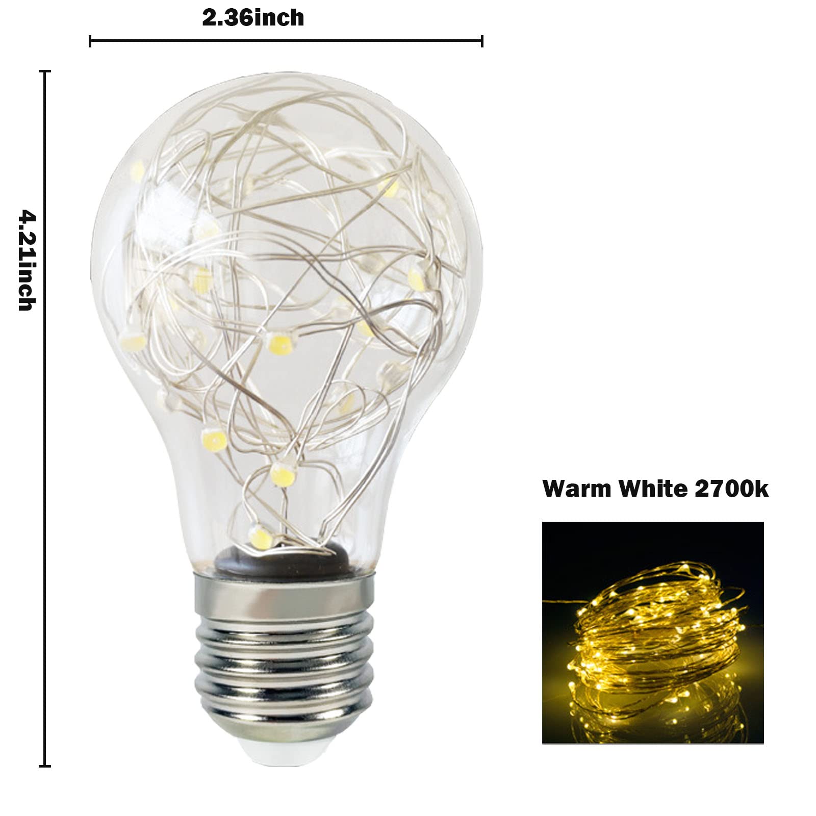 HOWORR Decorative Light Bulb, 2W LED Fairy Light Bulbs, 15W Equivalent Cute Light Bulbs for Pendant Light Fixtures, Bedroom, Living Room, Christmas, Wedding, Warm White, E26 Base