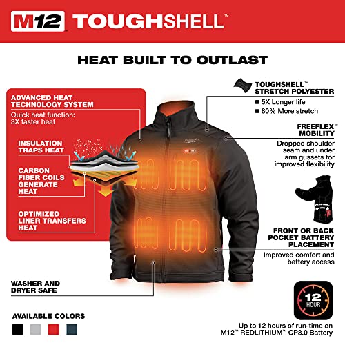 Milwaukee 204B-21XL M12 TOUGHSHELL Lithium-Ion Cordless Heated Jacket (3 Ah) - X-Large, Black