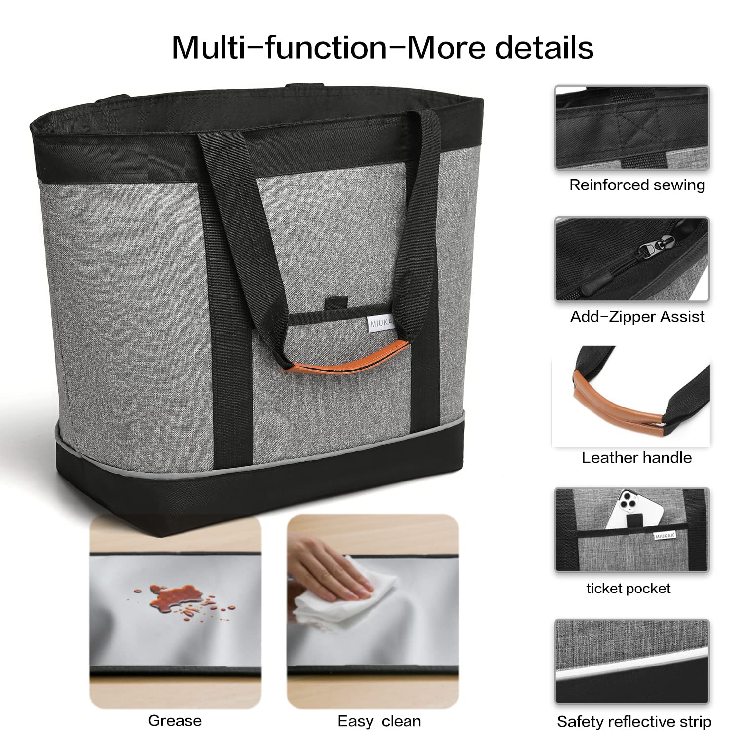 MIUKAA Insulated Cooler Bag - Large, Leakproof with Thermal Foam - Ideal for Grocery, Travel, Beach & Picnic