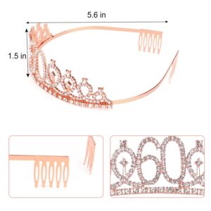 Tihebax 60th Birthday Sash and Tiaras for Women, 60th Birthday Decorations Women Fabulous Sash and Crown for Women 60 & Fabulous Birthday Gifts for Happy 60th Birthday Party Favor Supplies (Rose Gold)