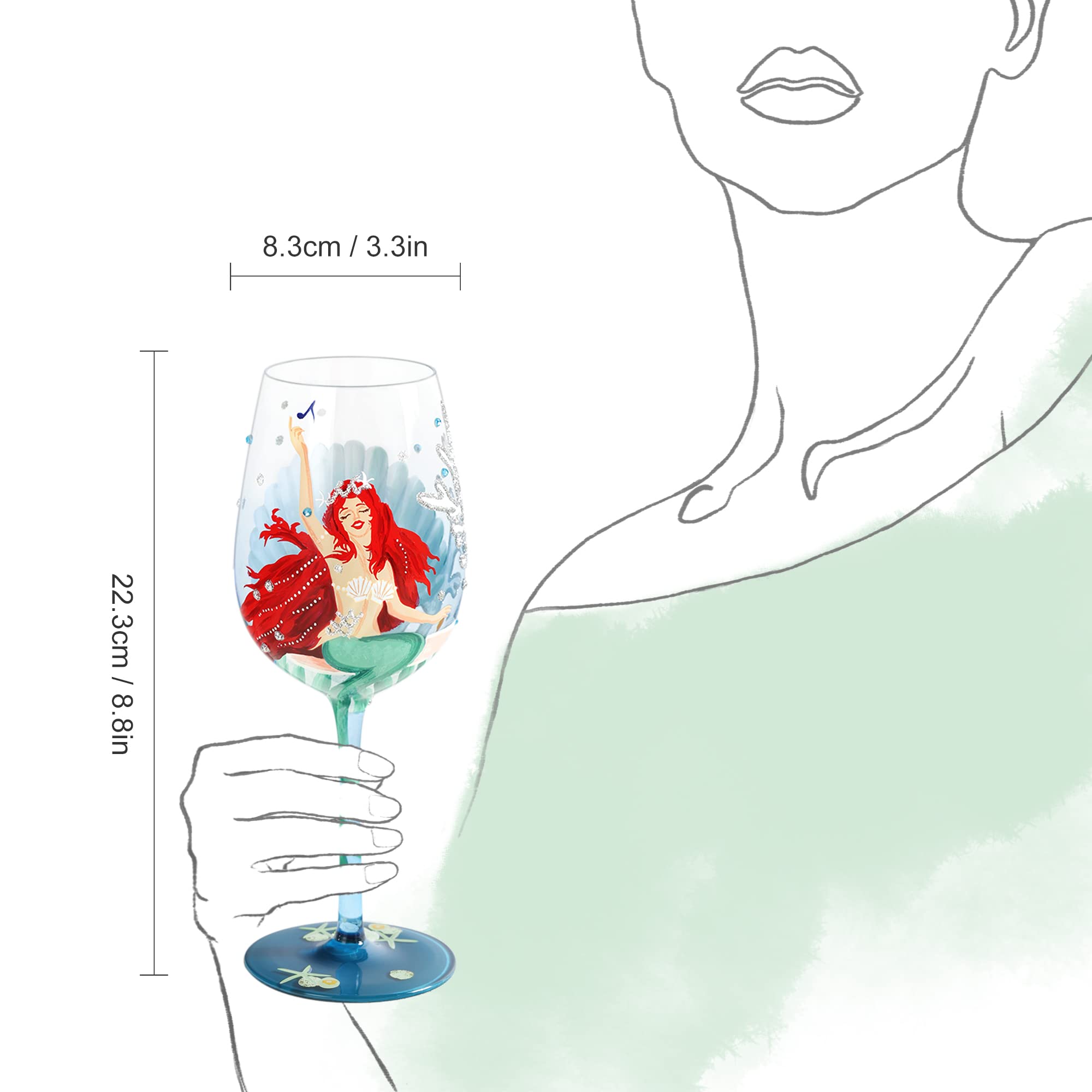 NymphFable Hand Painted The Little Mermaid Wine Glass 15oz Personalised Birthday Gifts for Women Best Friend