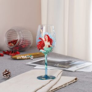 NymphFable Hand Painted The Little Mermaid Wine Glass 15oz Personalised Birthday Gifts for Women Best Friend