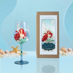 NymphFable Hand Painted The Little Mermaid Wine Glass 15oz Personalised Birthday Gifts for Women Best Friend