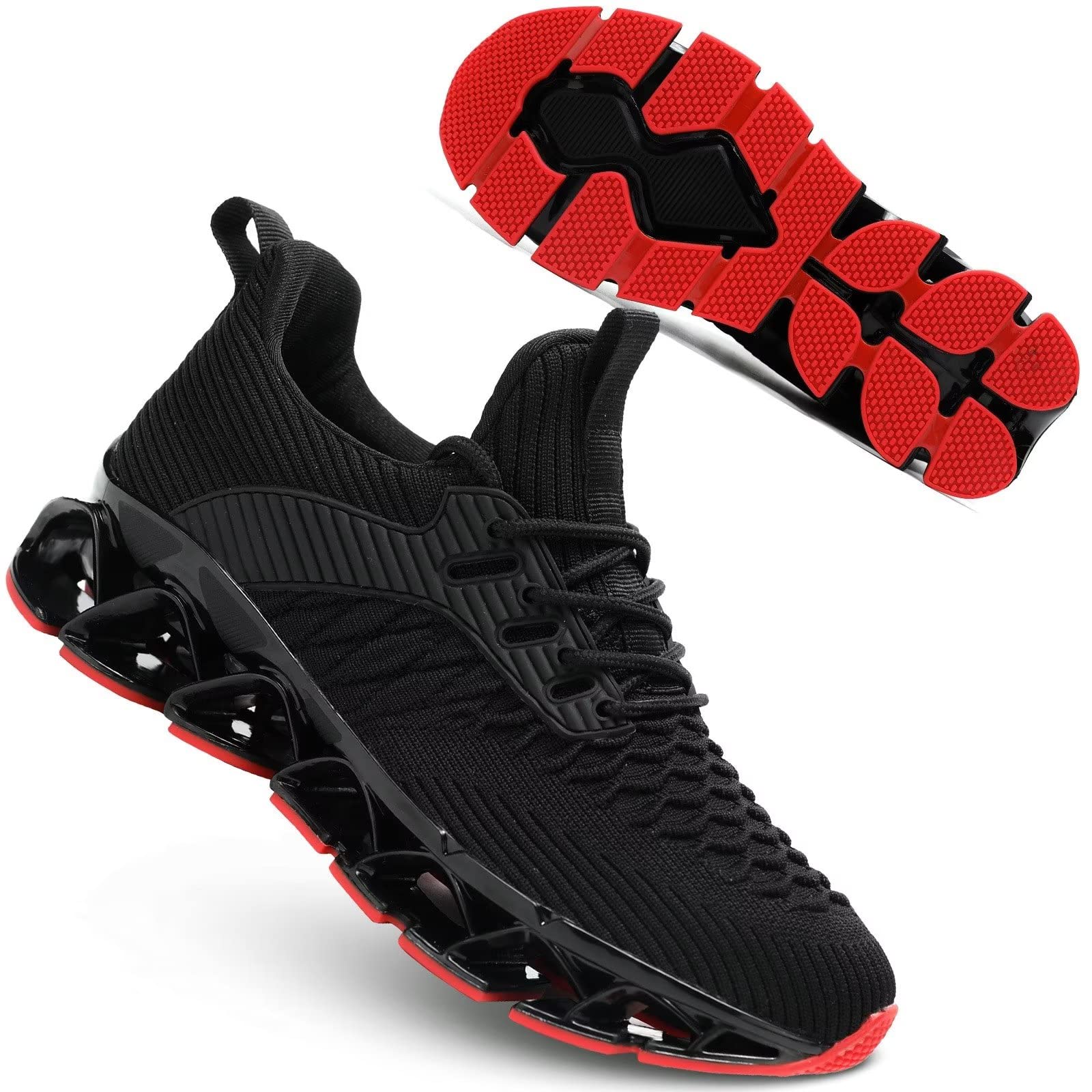 Womens Slip-ins Running Shoes Blade Tennis Walking Sneakers Comfortable Fashion Non Slip Work Sport Shoes Gym Trainers Black/Red