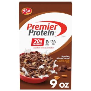 post premier protein chocolate almond cereal, high protein-rich breakfast cereal or snack made with real almonds, 9 ounce - 1 count