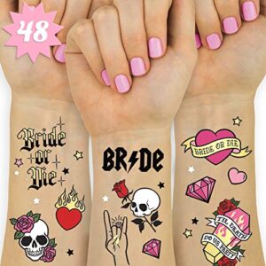 xo, fetti bride or die bachelorette temporary tattoos - 48 foil styles | til death do us party bach decoration, bridesmaid favor, bride to be gift + bridal shower supplies