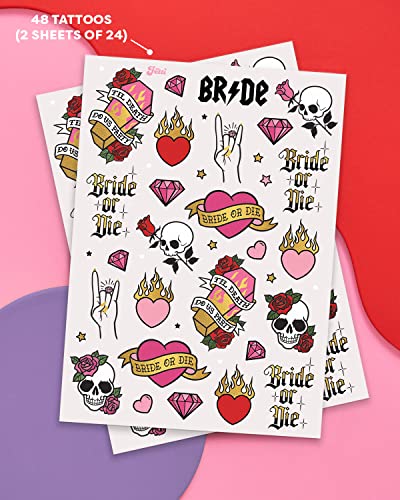 xo, Fetti Bride or Die Bachelorette Temporary Tattoos - 48 Foil Styles | Til Death Do Us Party Bach Decoration, Bridesmaid Favor, Bride to Be Gift + Bridal Shower Supplies