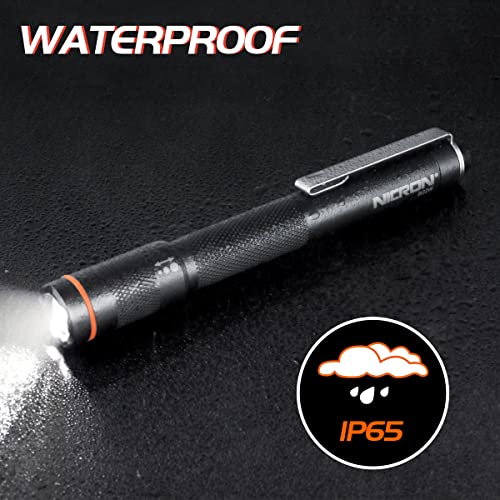 NICRON B22W LED Pocket Pen Light,Small,Compact,Portable,Zoomable Flashlight with Clip for Inspection,Camping,Outdoor,Everyday Use