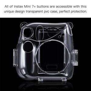 Fintie Protective Clear Case for Fujifilm Instax Mini 7+ Instant Film Camera - Crystal Hard Shell Cover with Removable Rainbow Shoulder Strap