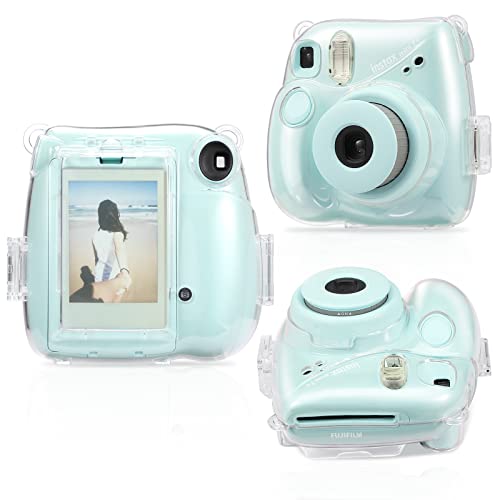 Fintie Protective Clear Case for Fujifilm Instax Mini 7+ Instant Film Camera - Crystal Hard Shell Cover with Removable Rainbow Shoulder Strap