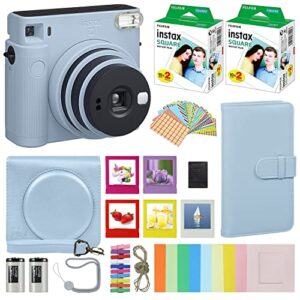 fujifilm instax square sq1 instant camera glacier blue with carrying case + fuji instax film value pack (40 sheets) accessories bundle, photo album, assorted frames + more