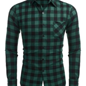 COOFANDY Mens Long Sleeve Button Up Plaid Shirts Regualr Fit Cotton Flannel Shirt