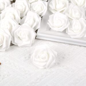 insunsix artificial rose flower heads, 100pcs white roses artificial flower foam rose for diy wedding bouquets centerpieces arrangements party baby shower home decor (stemless,white)