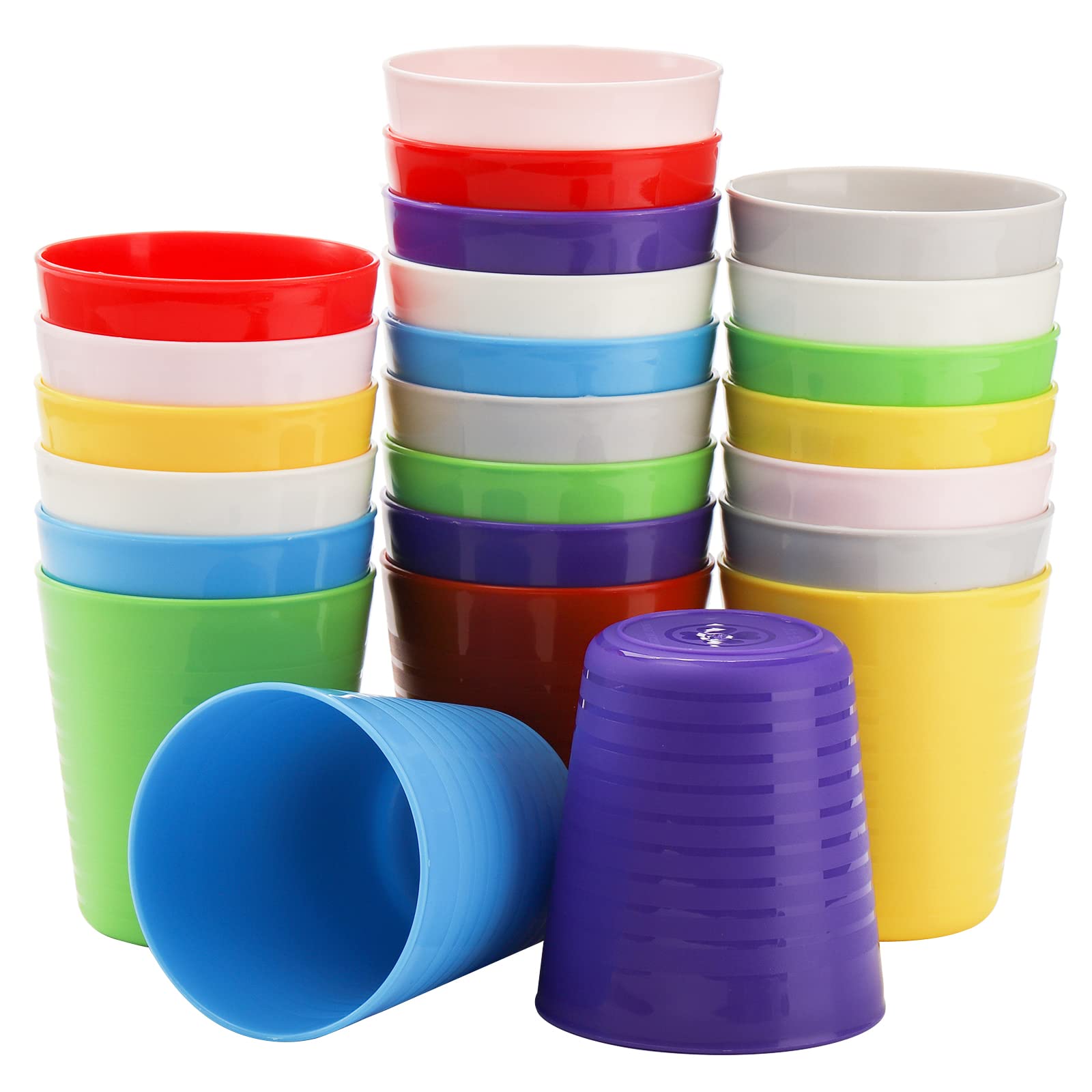 Frcctre 24 Pack Plastic Kids Cups, 8 Oz Reusable Plastic Toddler Cups, Unbreakable Plastic Children Drinking Cups Juice Tumblers, BPA-Free Cups, Dishwasher Safe, 8 Rainbow Colors