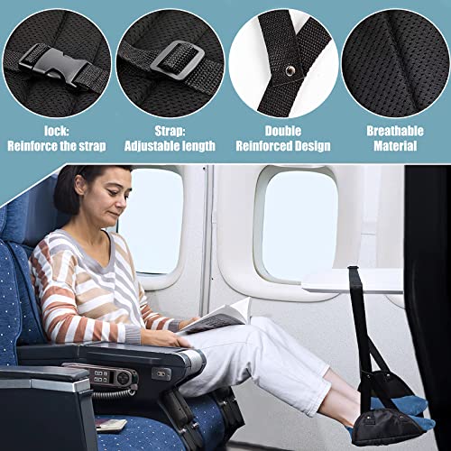 Airplane Foot Rest with Eye Mask, Adjustable Flying Travel Foot Hammock for Under Desk, Portable Airplane Travel Essentials, Long Airplane Flight Travel Accessories